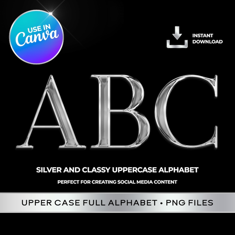 Silver Chrome Letters, Clipart, Silver Uppercase Alphabet, Chrome PNG ...