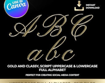 Gold Script Upper and Lowercase Letters, Gold Clipart, Gold Alphabet ...