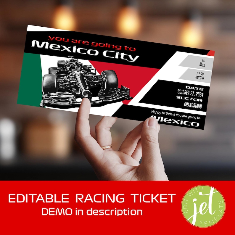 Mexico City Printable FORMULA Gift Ticket Template Mexican Racing ...