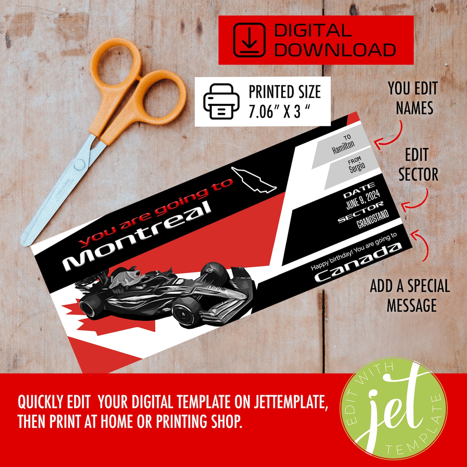 Montreal Printable FORMULA Gift Ticket Template Canadian Racing | Race ...
