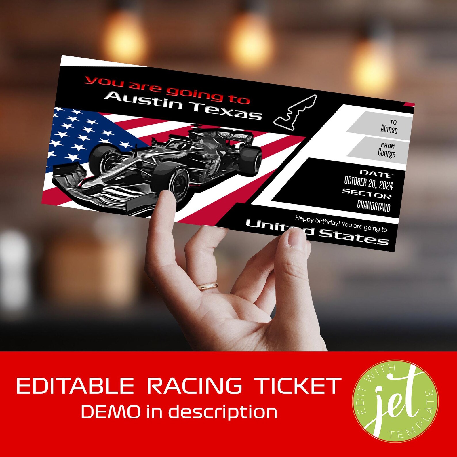 Texas Formula Ticket Template, Austin Race Circuit Printable Ticket ...