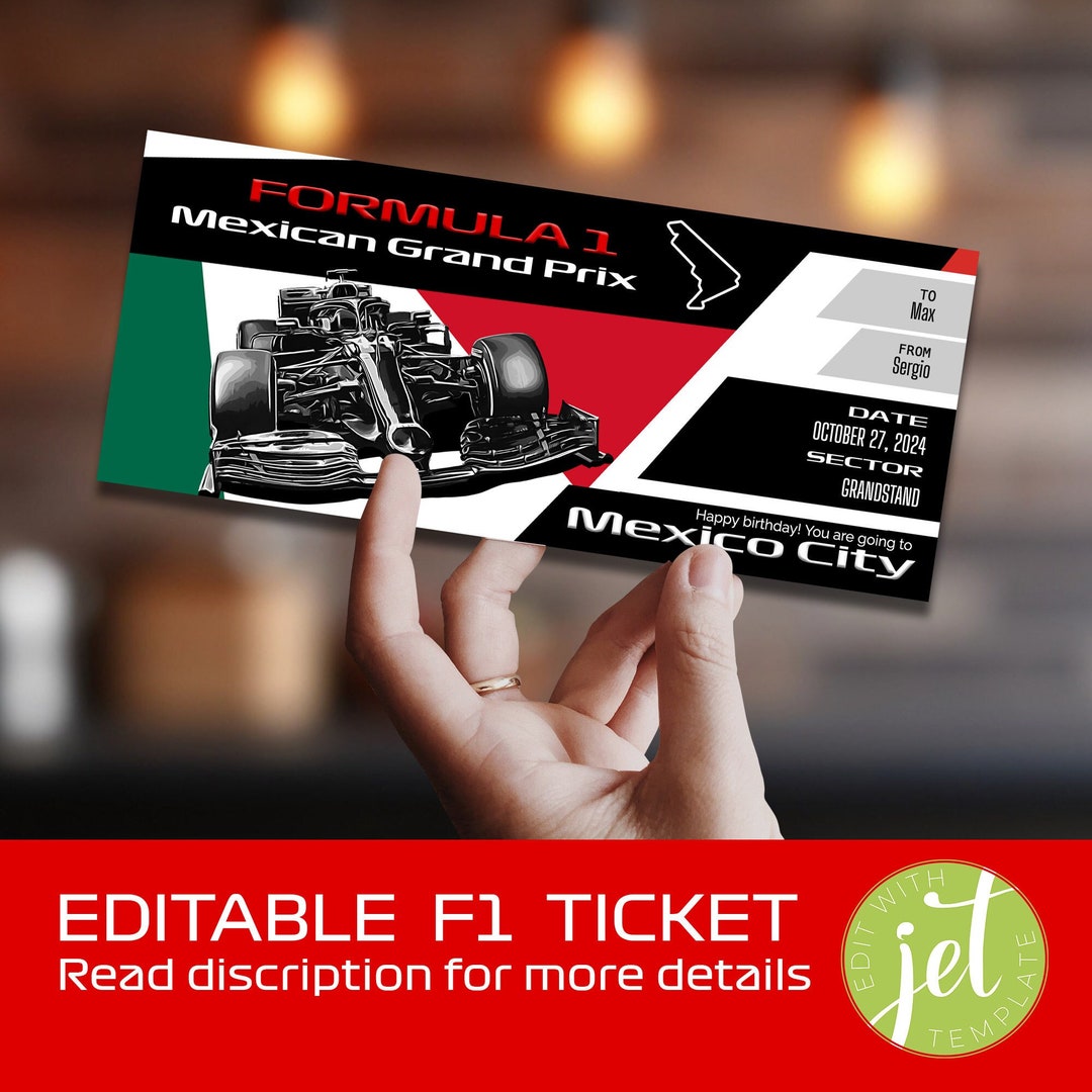 Printable FORMULA 1 One Gift Ticket Template Mexican Grand Prix F1 ...