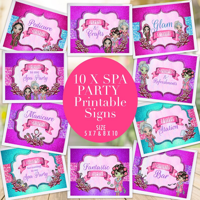 Spa Party Printable Signs Spa Party for Girls Decorations Spa Birthday ...