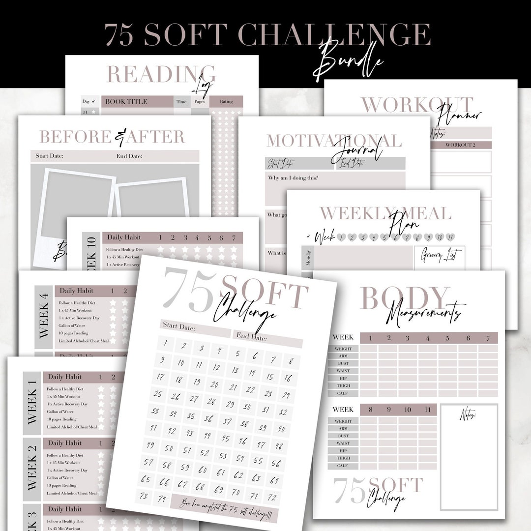 75 Soft Tracker Printable Bundle, 75 Soft Challenge, 75 Day Soft ...