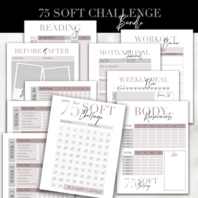 75 Soft Tracker Printable Bundle, 75 Soft Challenge, 75 Tage Soft ...