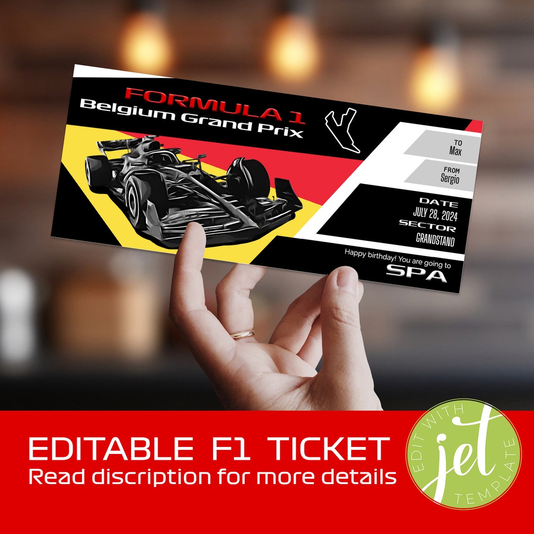Printable FORMULA 1 ONE Gift Ticket Template Belgian GP Spa F1 Grand ...