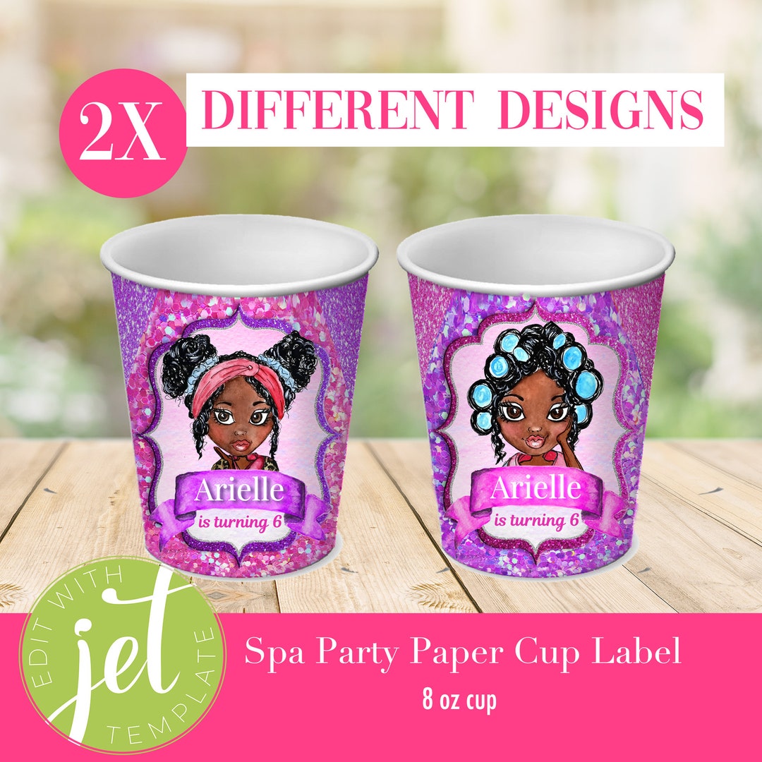 Spa Party Paper Cup Labels: African American Birthday Favors (digital ...