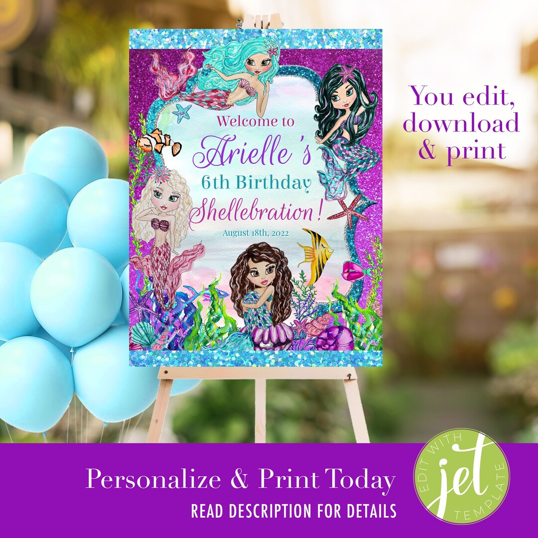 Mermaid Welcome Sign EDITABLE TEMPLATE, Baby Shower Birthday Printable ...