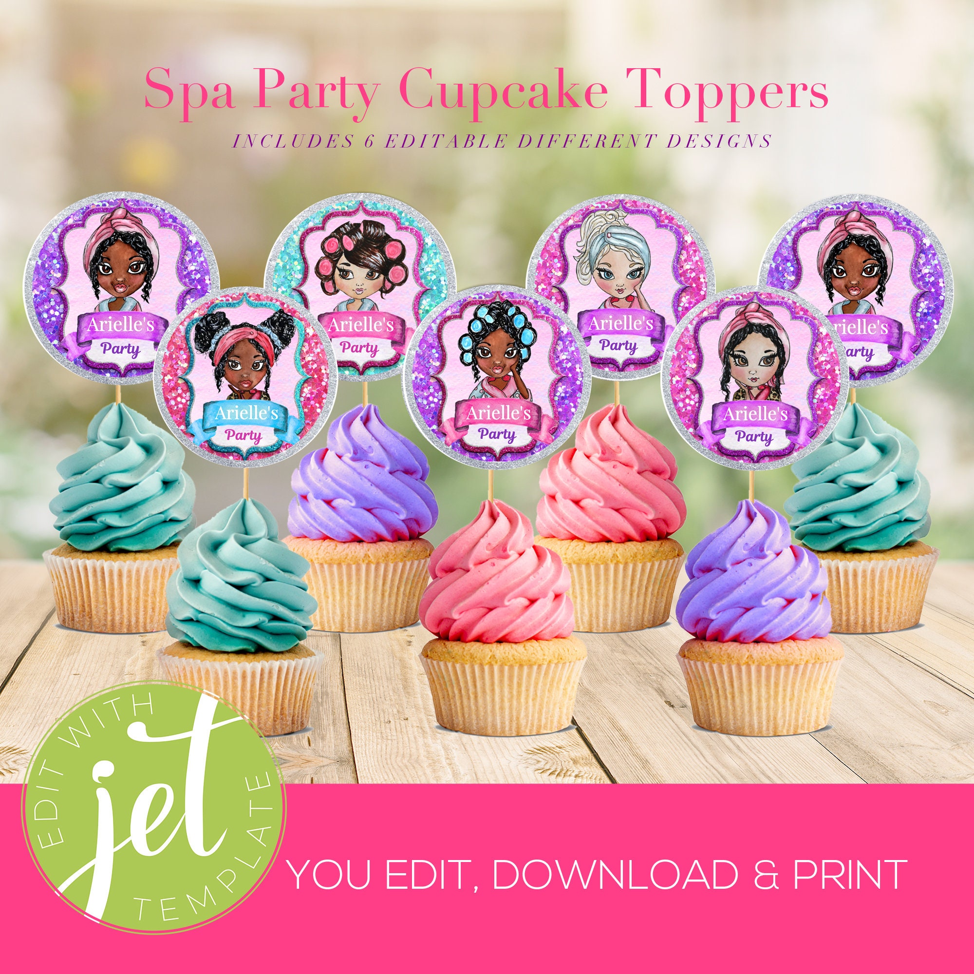 Spa Party Printables Cupcake Toppers LaVenty Spa Party Cake Topper Spa
