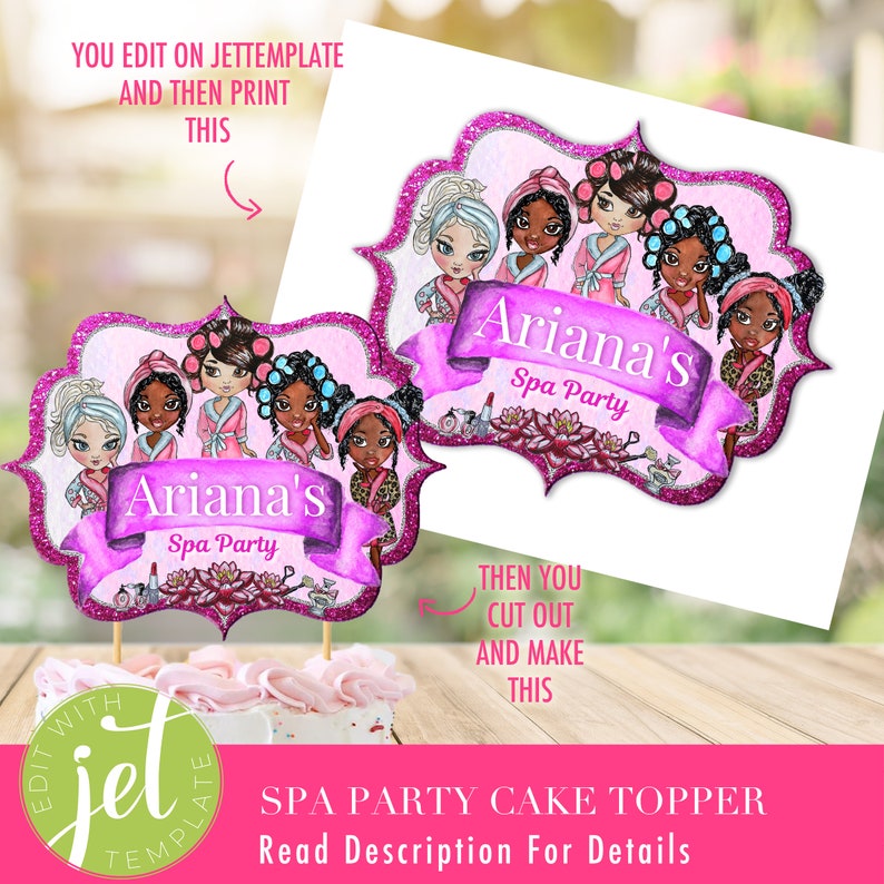 Girls Spa Party Cake Topper PRINTABLE | Spa Birthday Custom Centrepiece ...