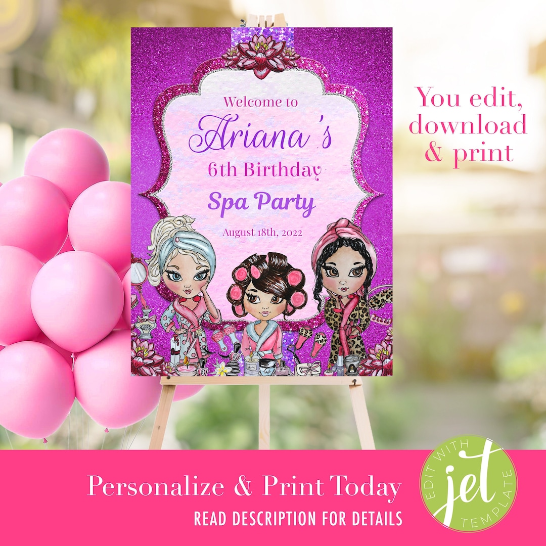 Pamper Spa Birthday Party Welcome Sign Poster, Digital File, Sleepover ...