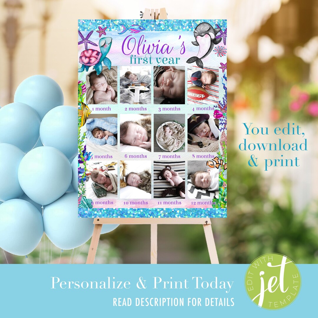 PRINTABLE Oneder the Sea First Birthday Photo Poster Milestone, Sea ...