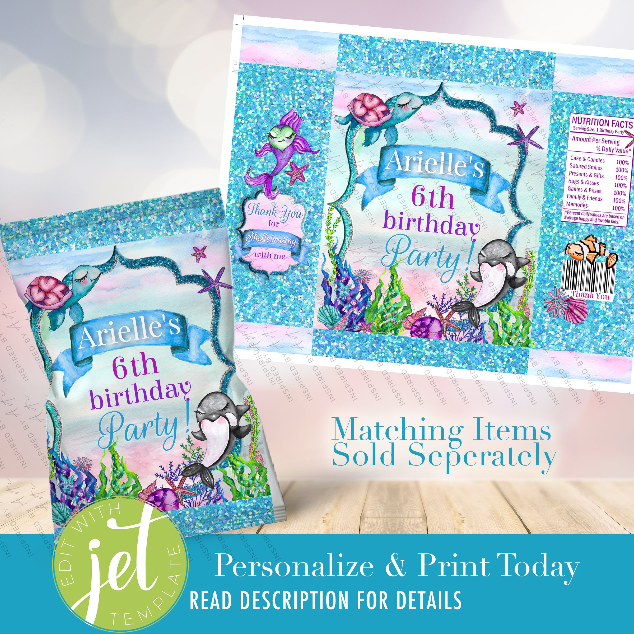 Under the Sea Birthday Party Favors Candy Chocolate Bar Wrapper ...