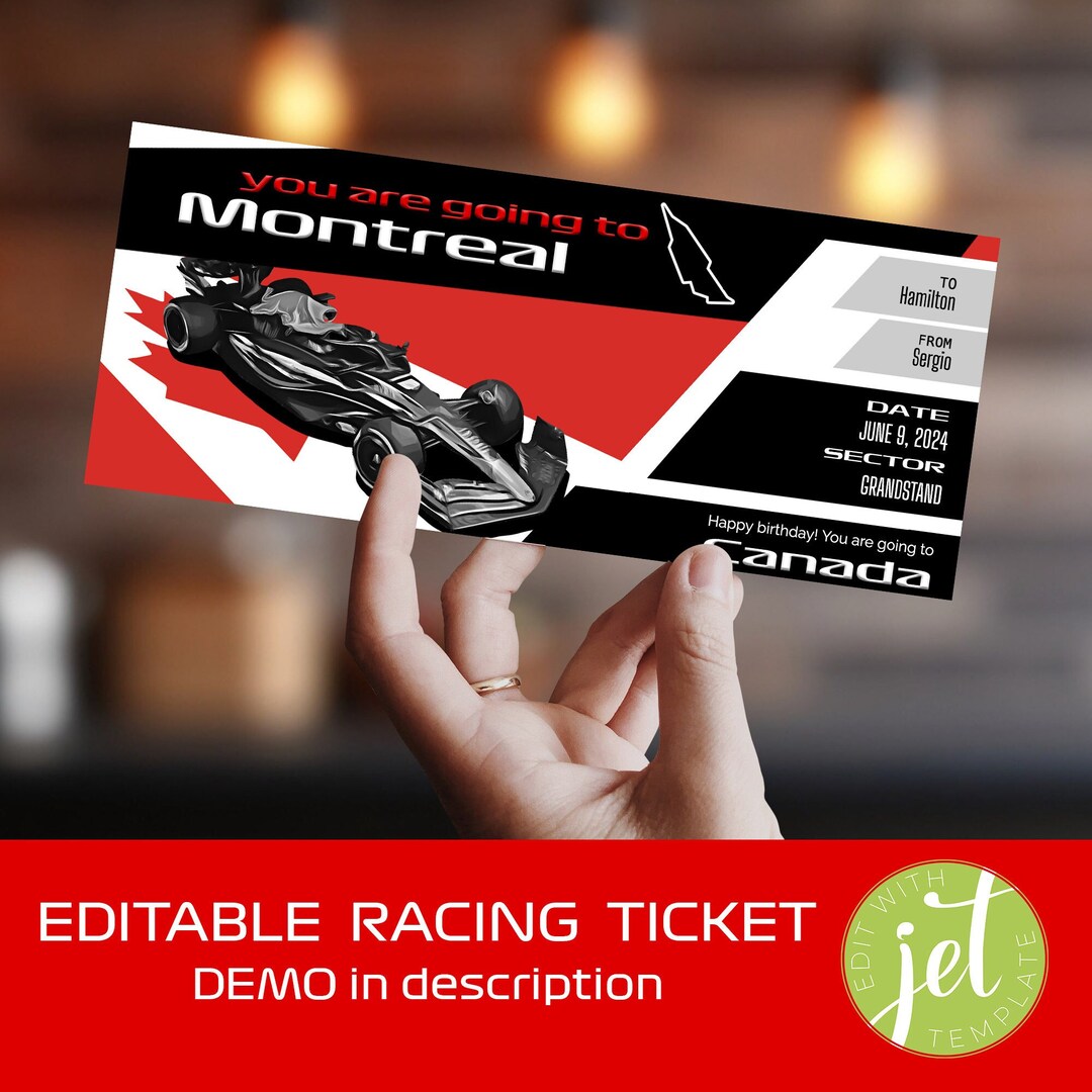 Montreal Printable FORMULA Gift Ticket Template Canadian Racing | Race ...