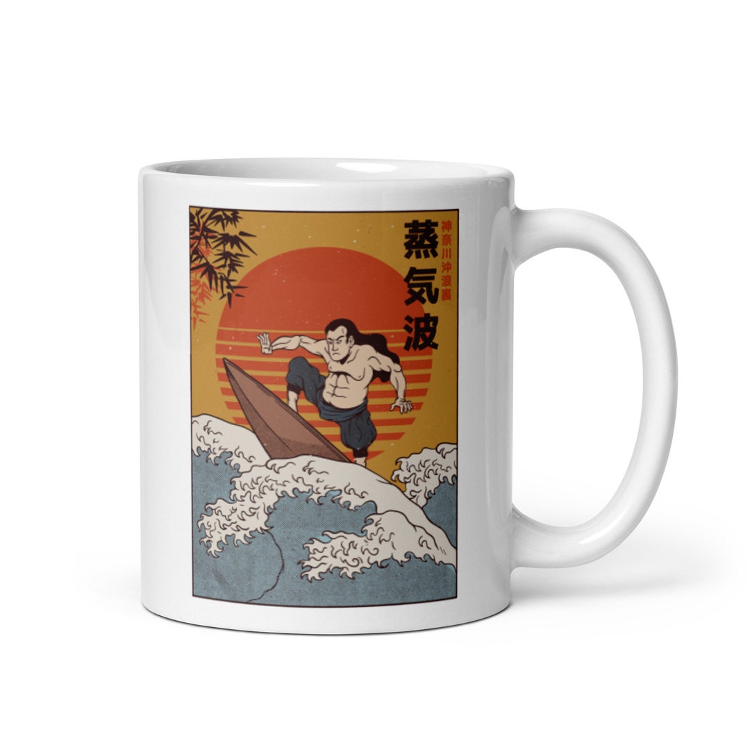 Surfing Samurai Coffee Mug, Samurai Surfer Tea Cup, Great Wave Mug ...