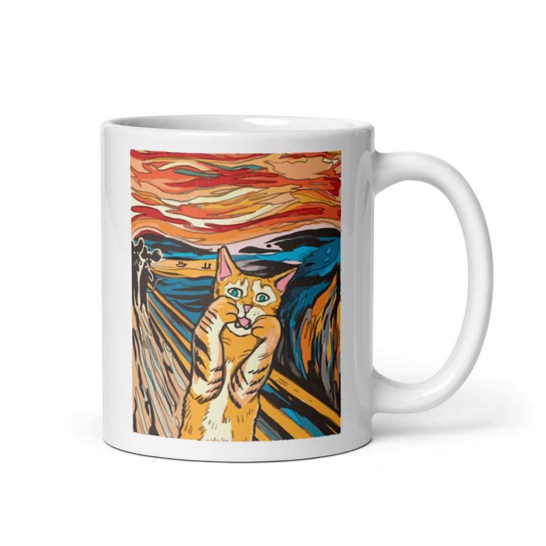 Edvard Munch the Cat Scream Coffee Mug, Van Gogh Mug, Funny Cat Lover ...