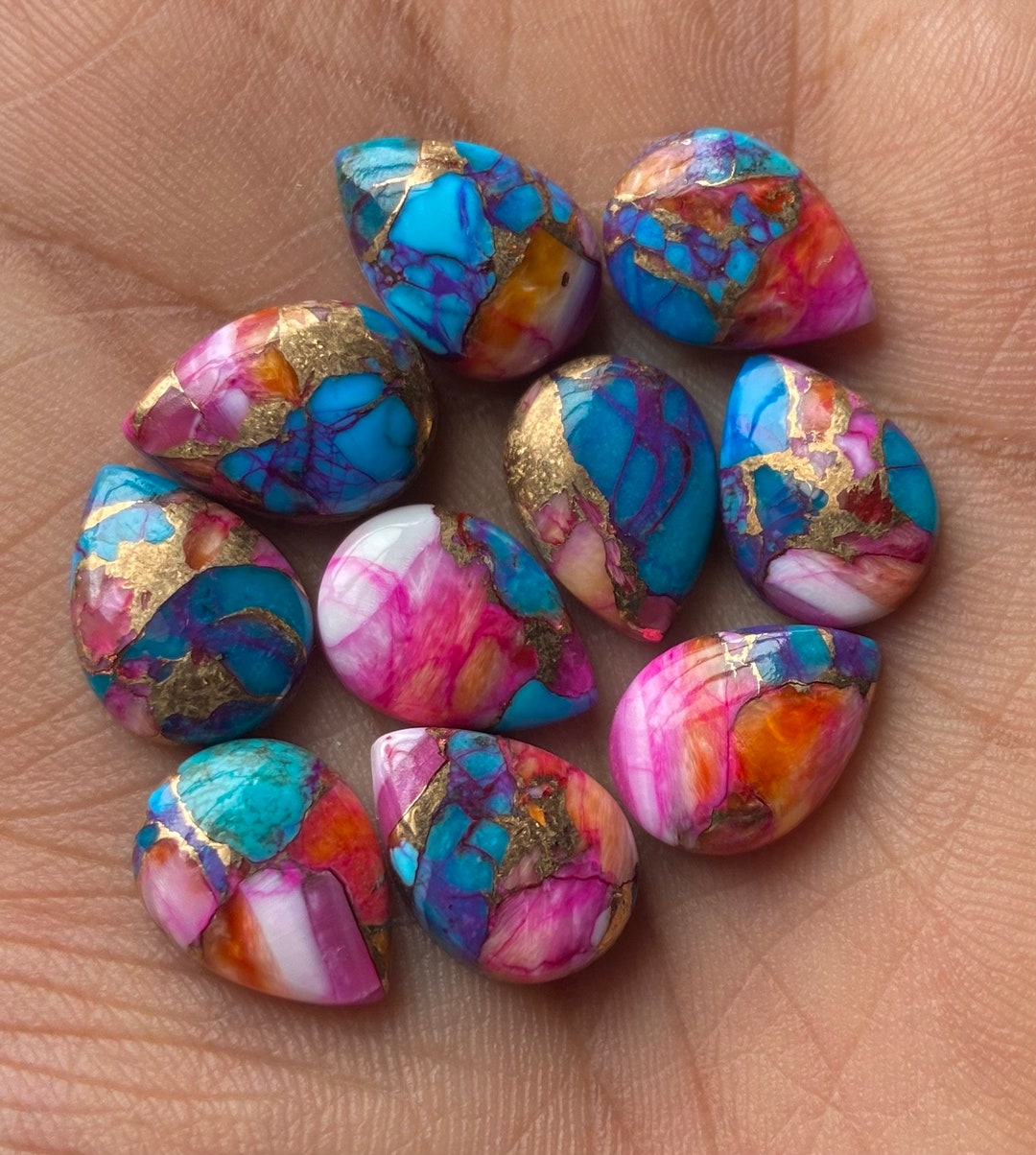 30 Pcs Natural Pink Copper Turquoise Pear Shape Cabochon Lot -pink ...