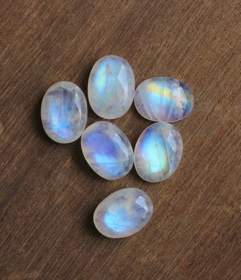 Natural Rainbow Moonstone Cabochon: Oval Flat Back Gemstone, AAA+ ...