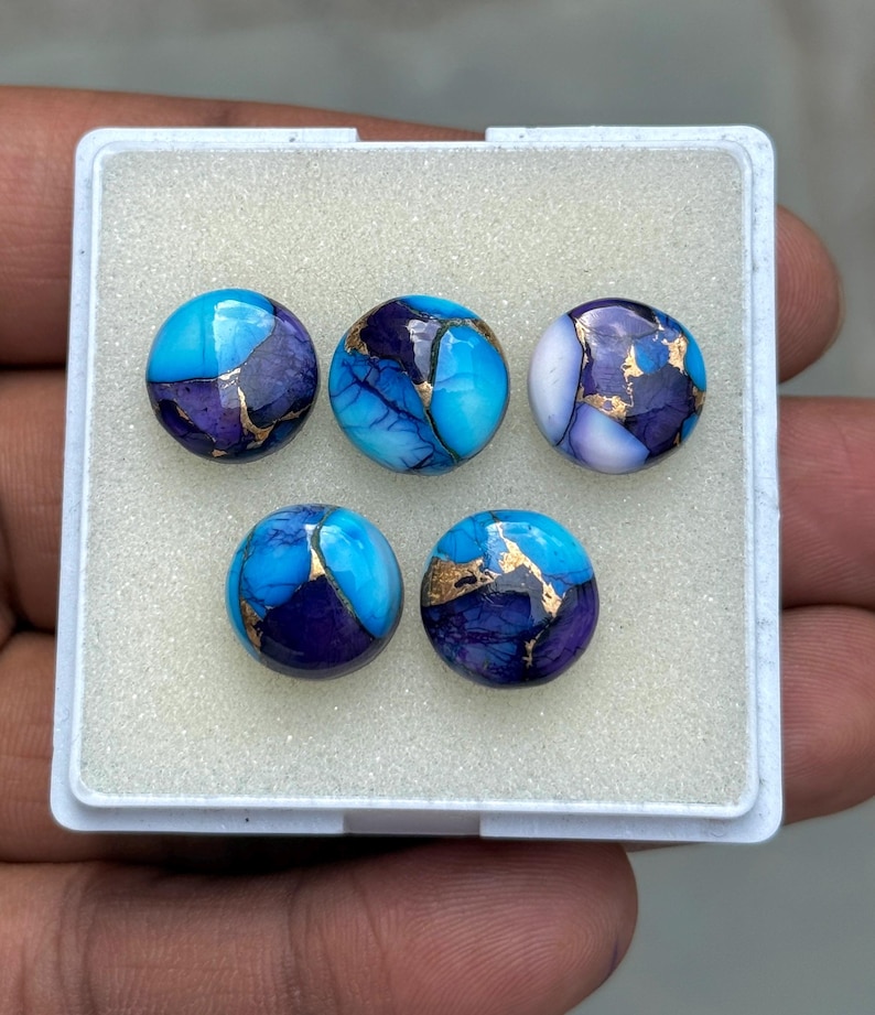 AAA+ Purple Violet Candy Copper Turquoise Cabochon: Round Flat Back ...
