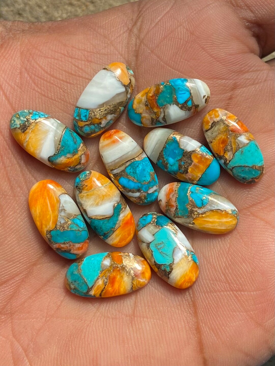 5 Pcs Spiny Oyster Turquoise Cabochons: Oval Gemstone Lot - Etsy