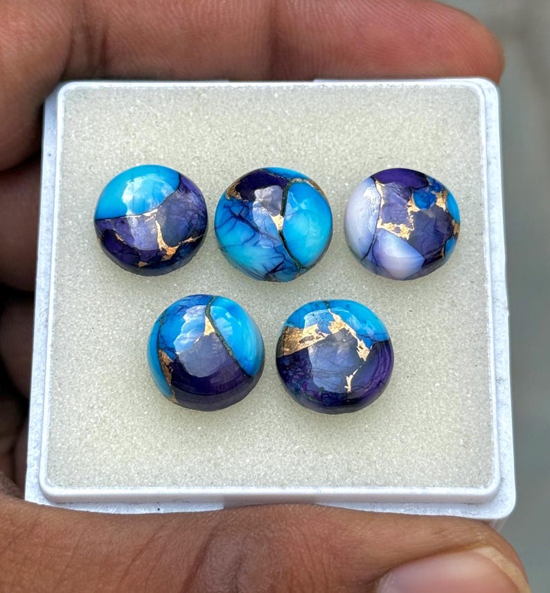 AAA+ Purple Violet Candy Copper Turquoise Cabochon: Round Flat Back ...