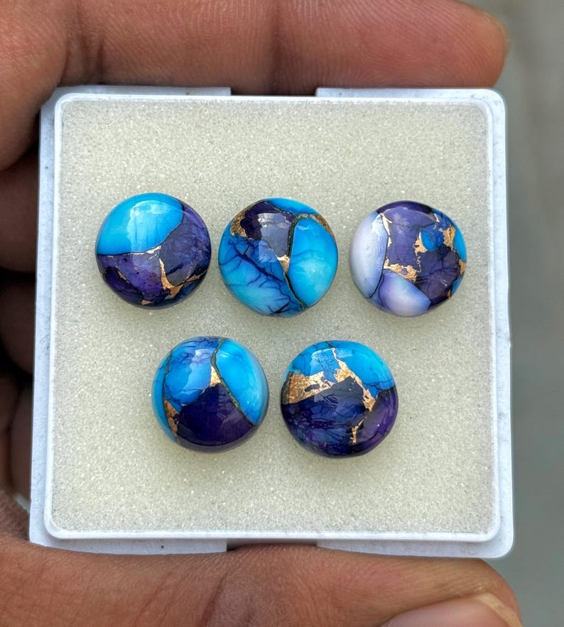 AAA+ Purple Violet Candy Copper Turquoise Cabochon: Round Flat Back ...