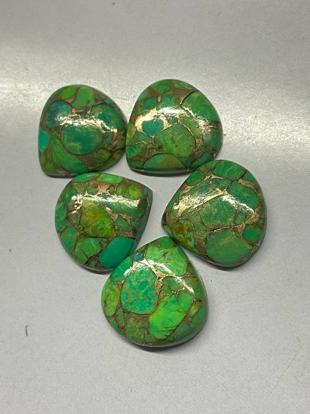 Natural Green Cooper Turquoise Heart Shape Flat Back Cabochon ...