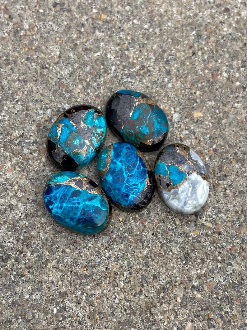 White Buffalo & Kingman Turquoise Cabochon: Oval Flat Back Gemstone - Etsy