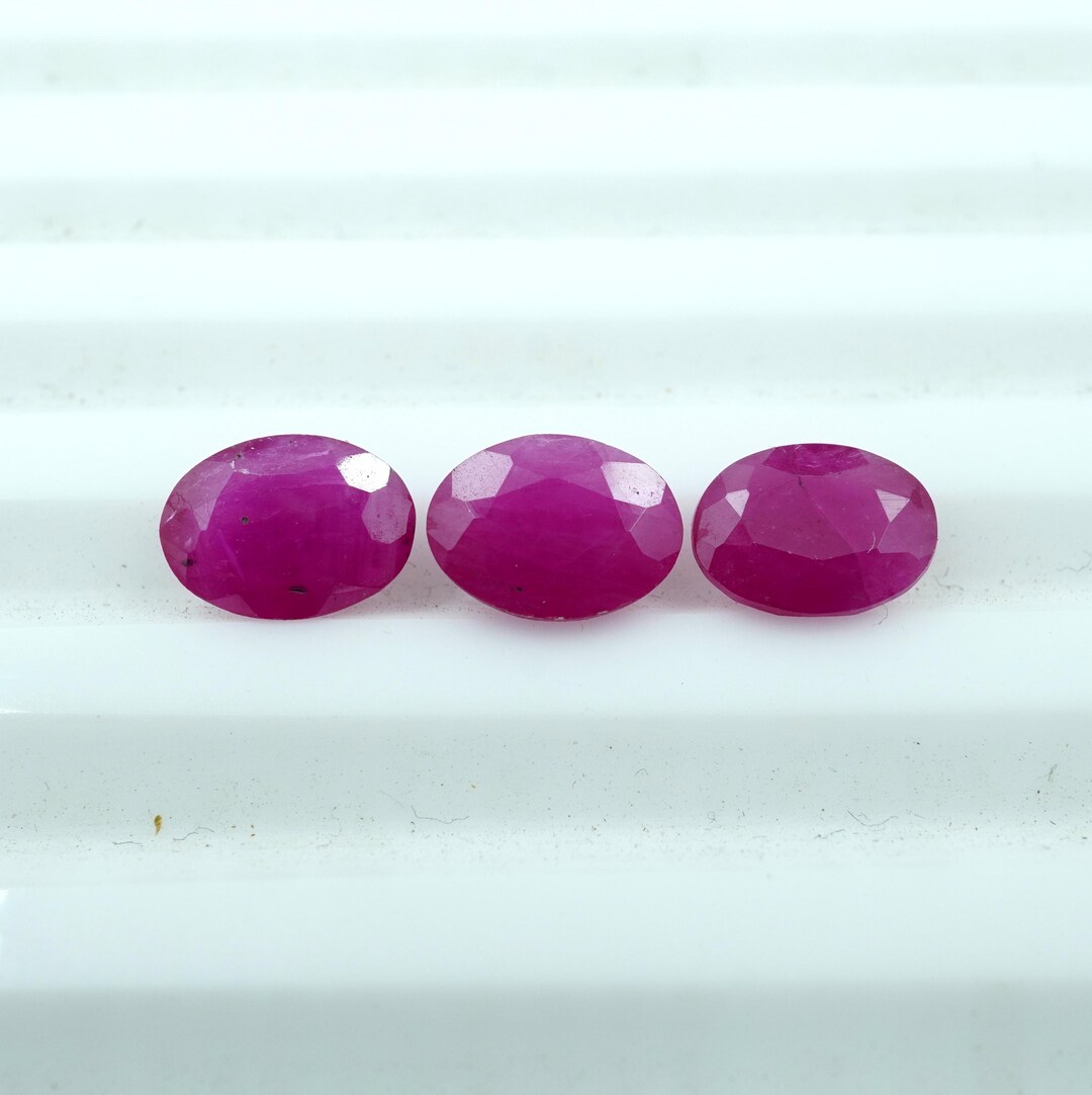 Natural Ruby Gemstone: Oval Faceted Cut Ruby 3 Pcs Set - Etsy