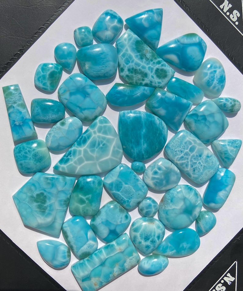 Natural Larimar Cabochons: Mix Shape Flat Back Gemstones - Etsy