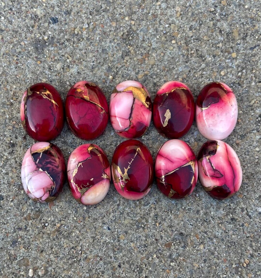 5 Pcs Lot Natural Red Turquoise & Kingman Turquoise Oval Shape Flat ...