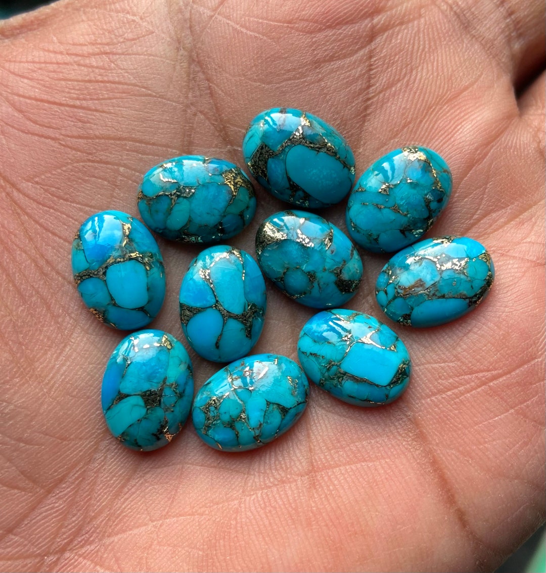 AAA Quality Natural Blue Copper Turquoise Oval Shape Cabochon Flat Back ...