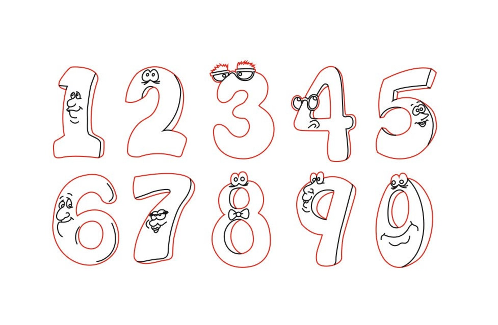 Number Faces Svg, Numbers Clipart, Numbers From 0 to 9, Funny Emoticon ...