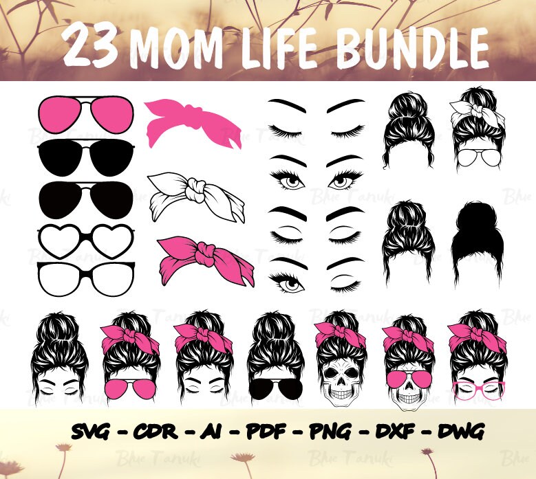Momlife Png Svg, Messy Bun Hair Svg Png, Layered Mom Skull Svg Png, Mom ...