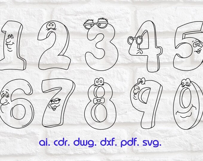 Number Faces Svg, Numbers Clipart, Numbers From 0 to 9, Funny Emoticon ...