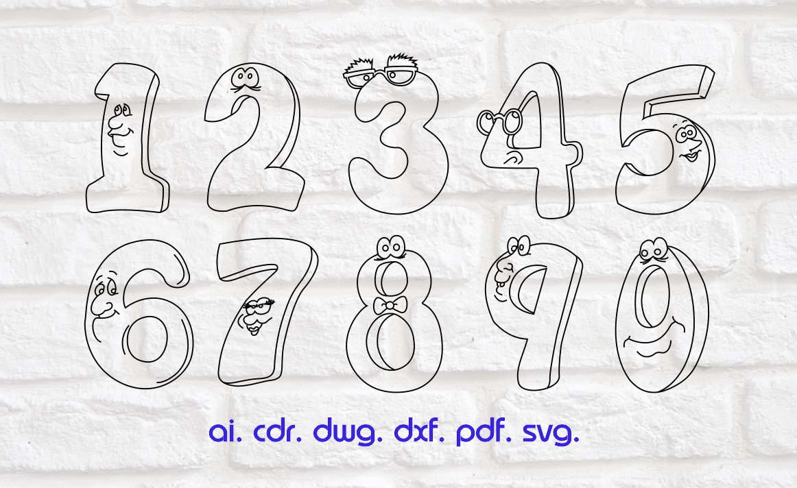 Number Faces Svg, Numbers Clipart, Numbers From 0 to 9, Funny Emoticon ...
