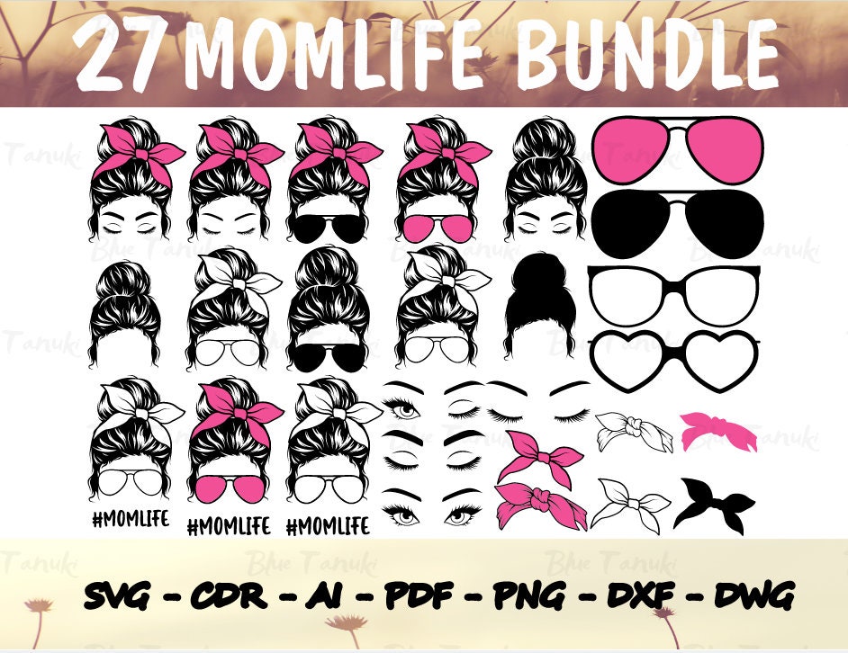 Momlife Png Svg, Messy Bun Hair Svg Png, Layered Mom Skull Svg Png, Mom ...