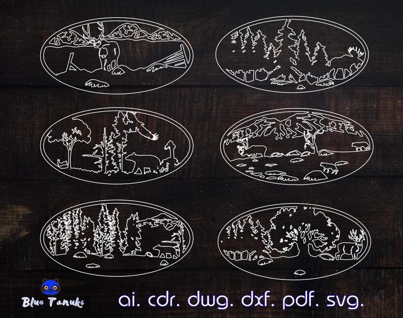 10 Oval Nature Wildlife Scene SVG Bundle, Snowy Mountain Forest Animals ...