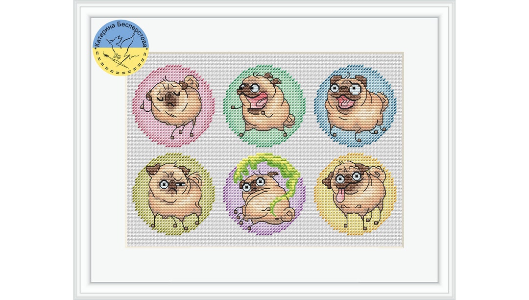 Ginger Pugs Mini Set1 - PDF Cross Stitch Pattern Dogs - Dog Lover Gift ...