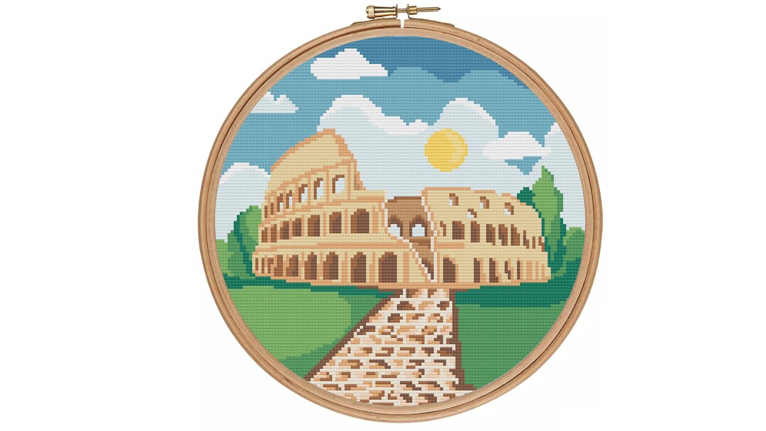 Colosseum PDF Pattern Cross Stitch - Rome Italy - Coliseum Needlepoint ...