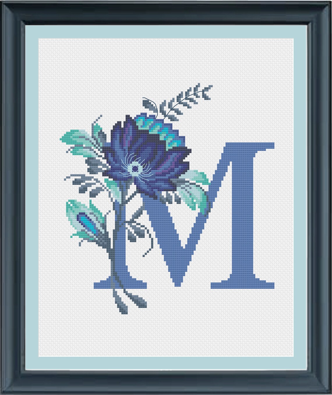 Floral Letter M Cross Stitch Monogram Pattern M Folk - Etsy