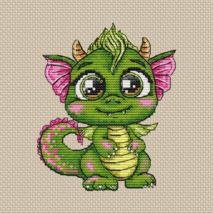 Cute Little Dragon PDF Cross Stitch Pattern - Green Dragon Embroidery ...