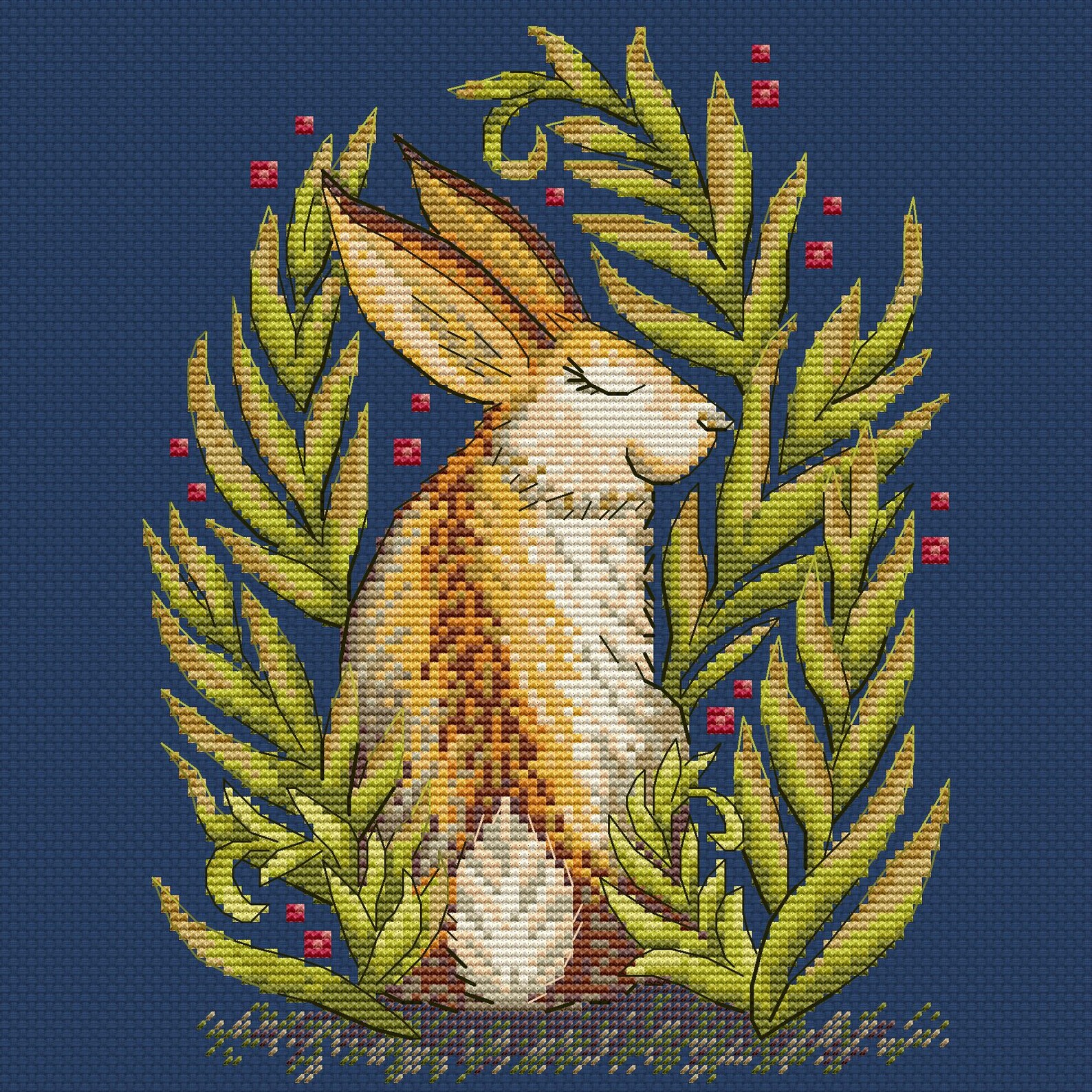 Forest Hare PDF Cross Stitch Pattern Cute Bunny in Grass - Etsy