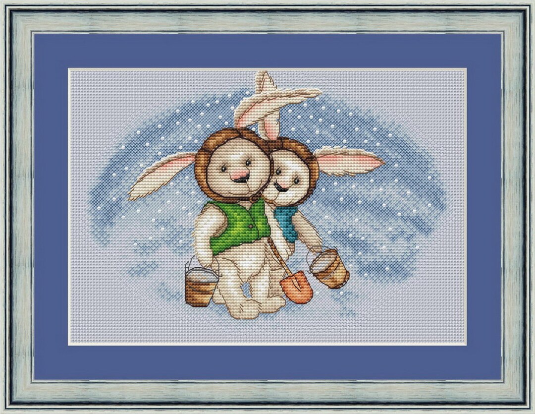 Two Little Bunnies PDF Cross Stitch Pattern - Cute Bunny Embroidery ...