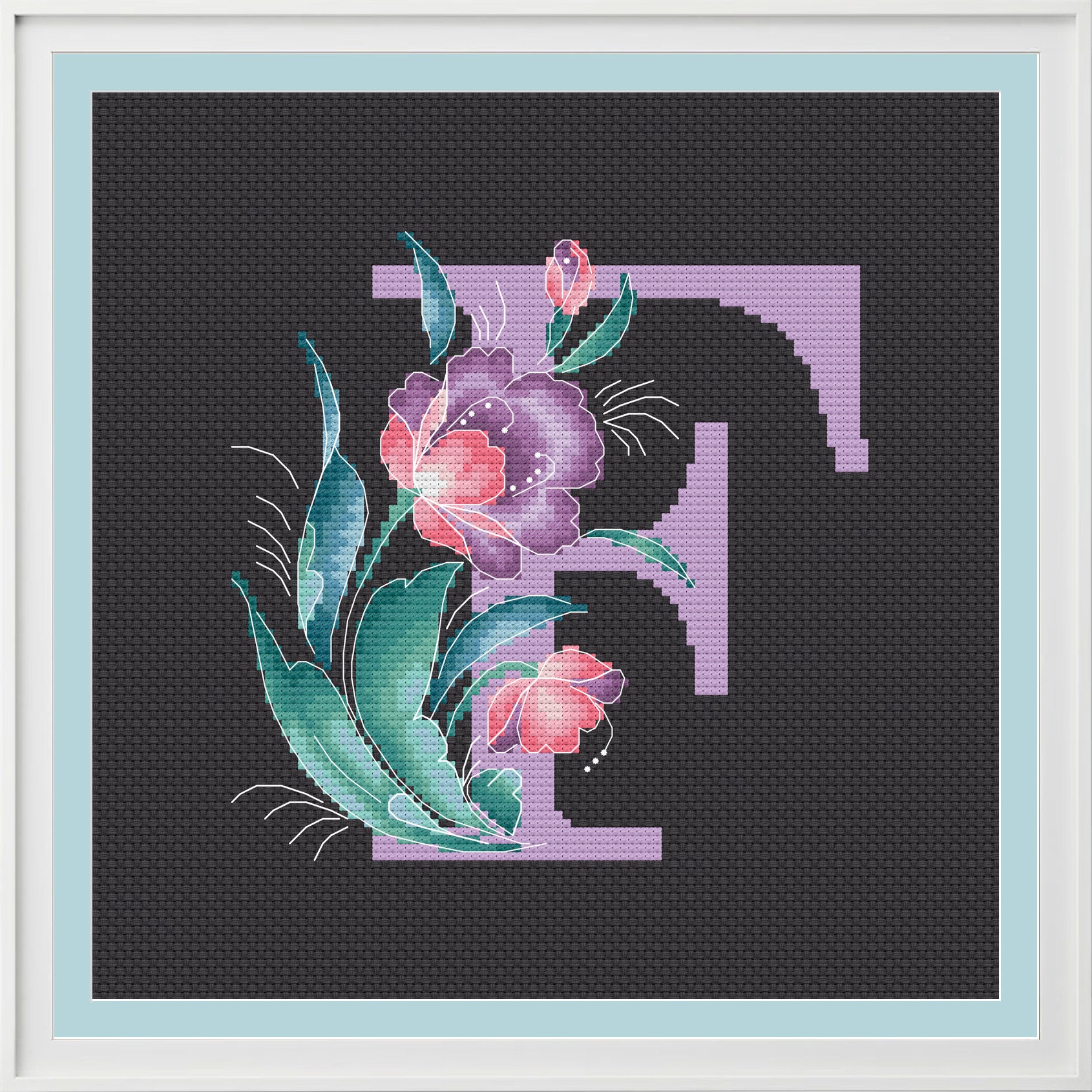 Floral Letter F Folk Pdf Cross Stitch Pattern Flower - Etsy UK