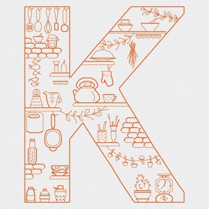 Kitchen Letter K PDF Cross Stitch Pattern - Blackwork Monogram K - Cozy ...