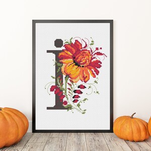 Floral Letter I - Cross Stitch Monogram Pattern I - Folk Traditional ...