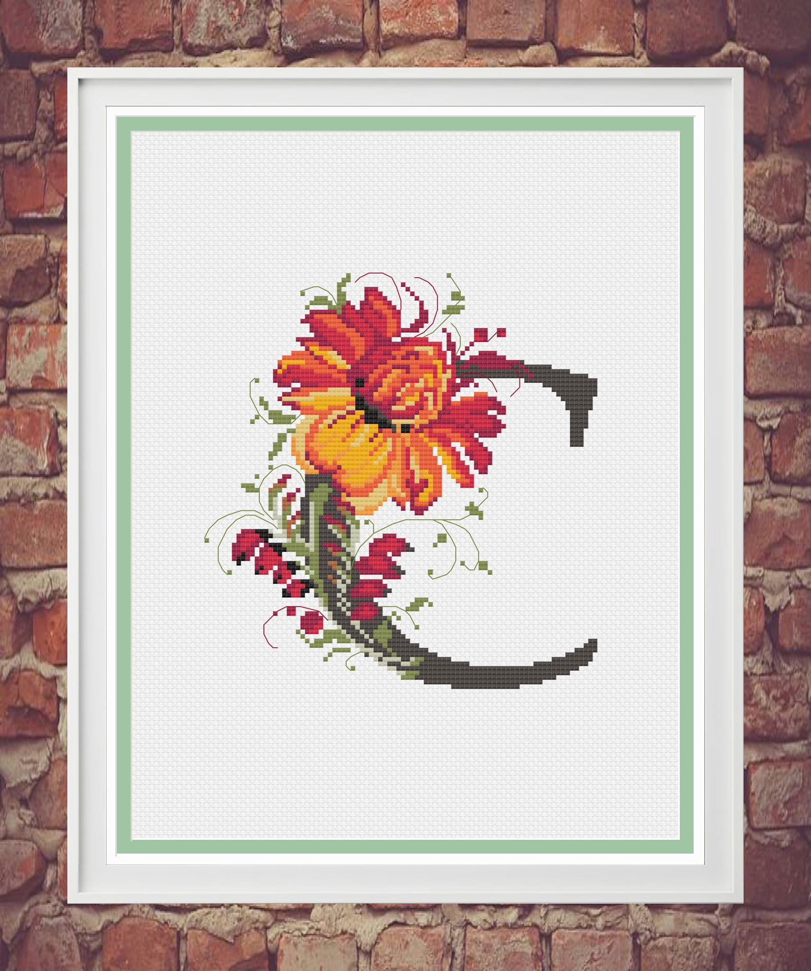 Floral Letter C Folk Cross Pdf Cross Stitch Pattern Flower | Etsy