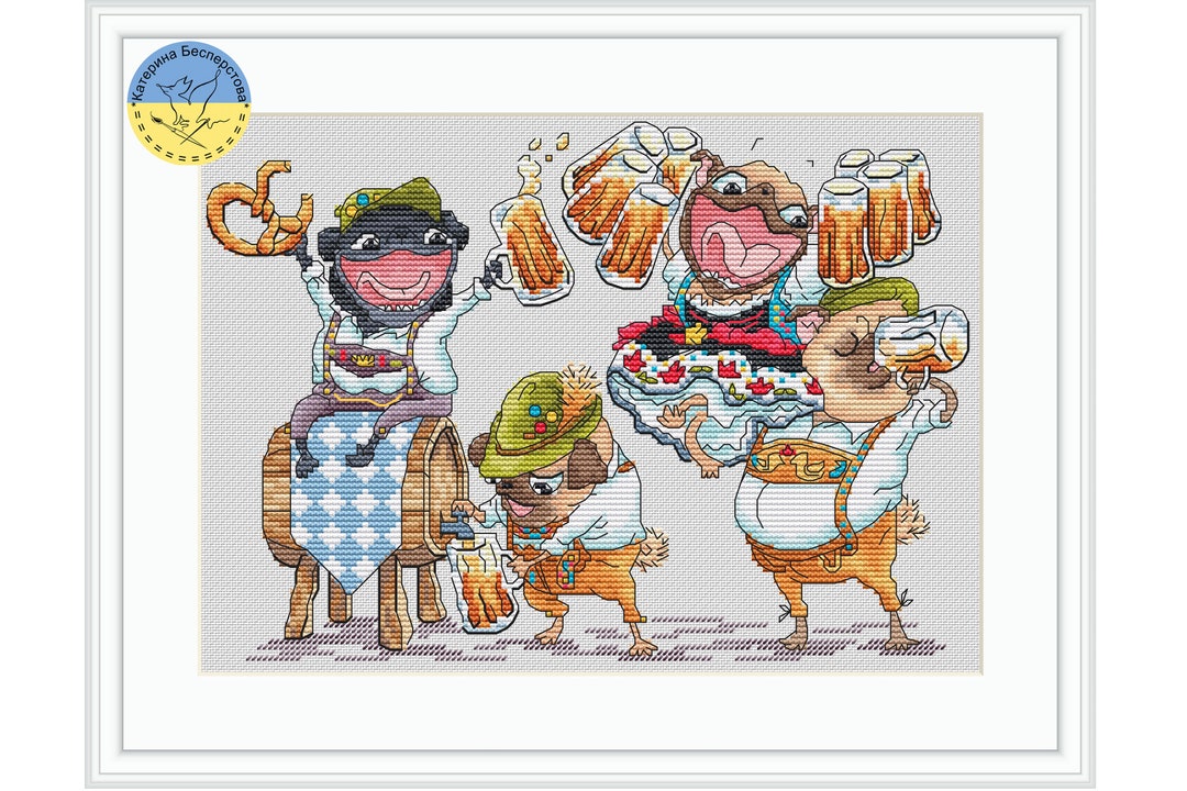 Oktoberfest Pugs PDF Cross Stitch Pattern Dogs - Beer Lover Gift - Pets ...