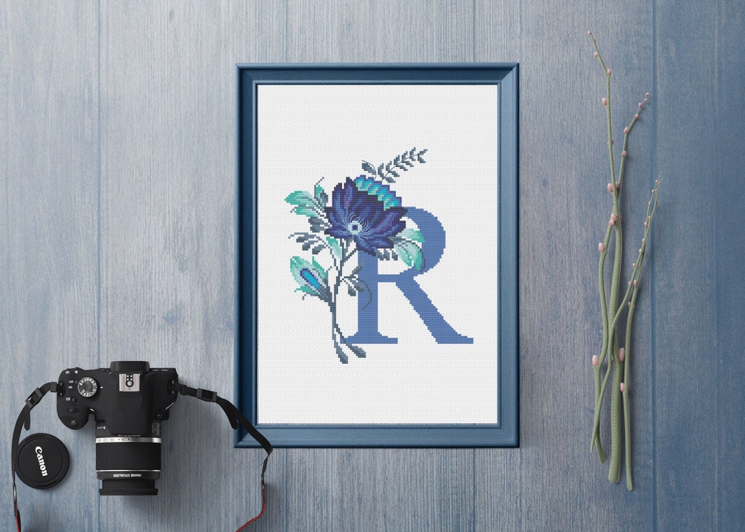 Floral Letter R - Cross Stitch Monogram Pattern R - Folk Traditional ...